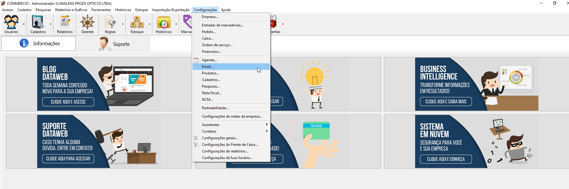 Configurar e testar o envio do e-mail – Dataweb Tecnologia - Central de ...